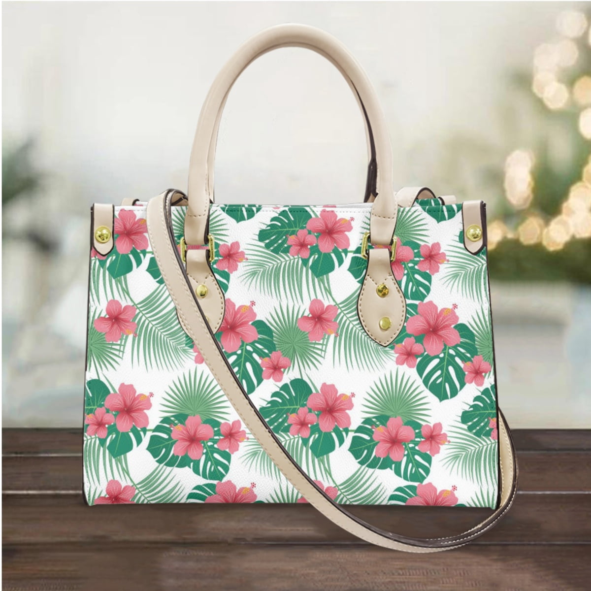 Hibiscus Palm Leaf Hawaiian Style Print Long Shoulder Strap Messenger ...