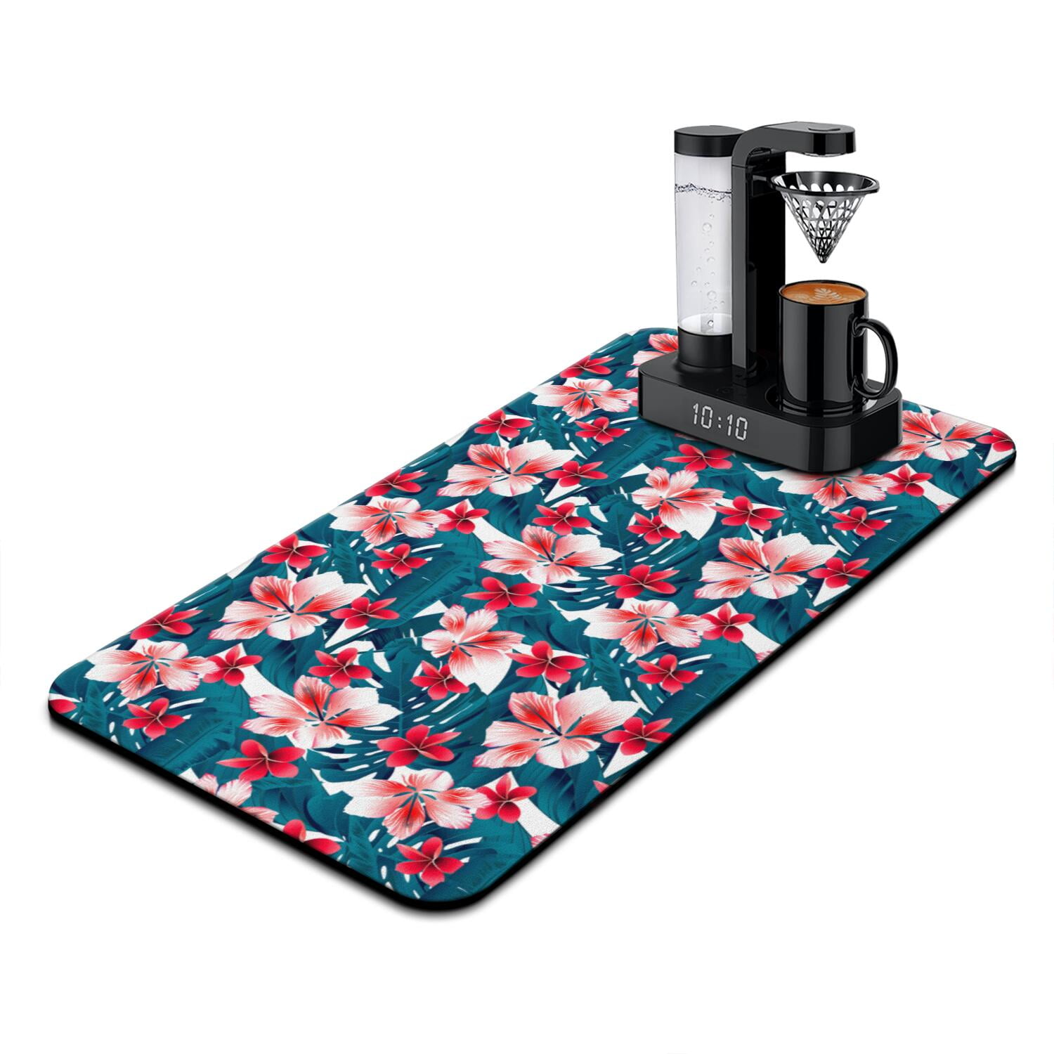 Hibiscus Palm Leaves Coffee Mat - 12x20 Inch Absorbent Drying Pad ...