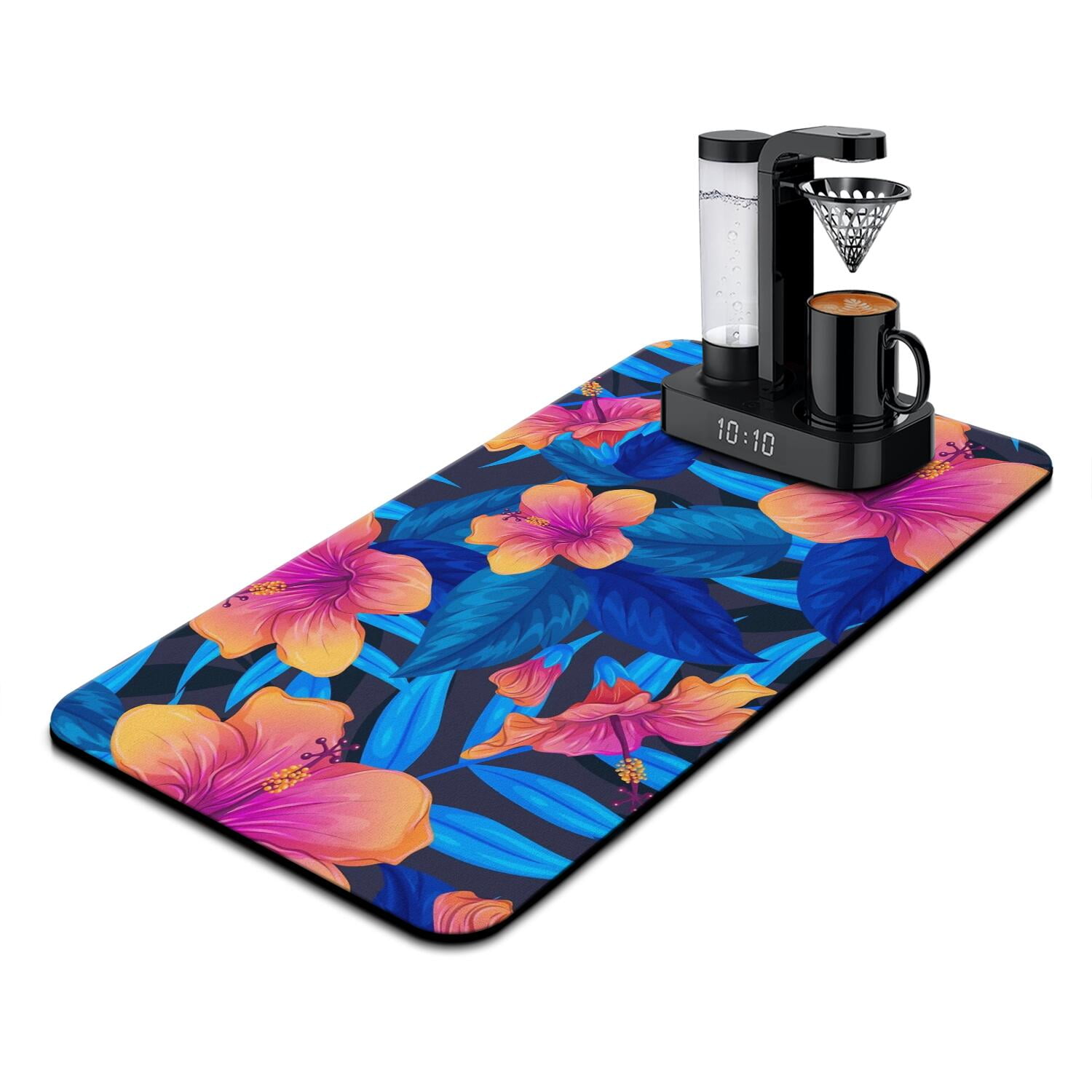 Hibiscus Palm Leaves Coffee Mat - 12x20 Inch Absorbent Drying Pad ...