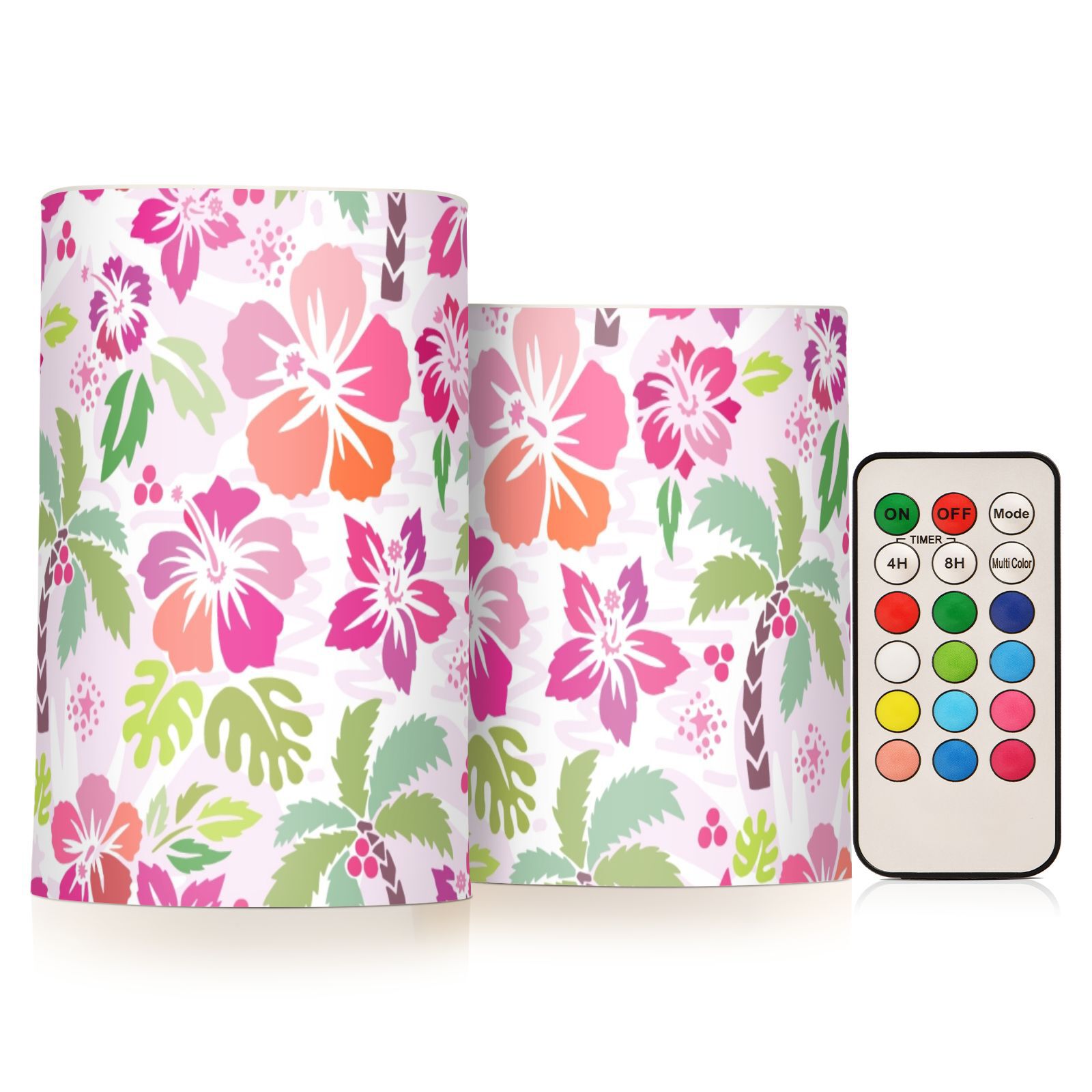 Hibiscus and Palm Tree with Pink 2 PCS LED Flickering Flameless Candles ...