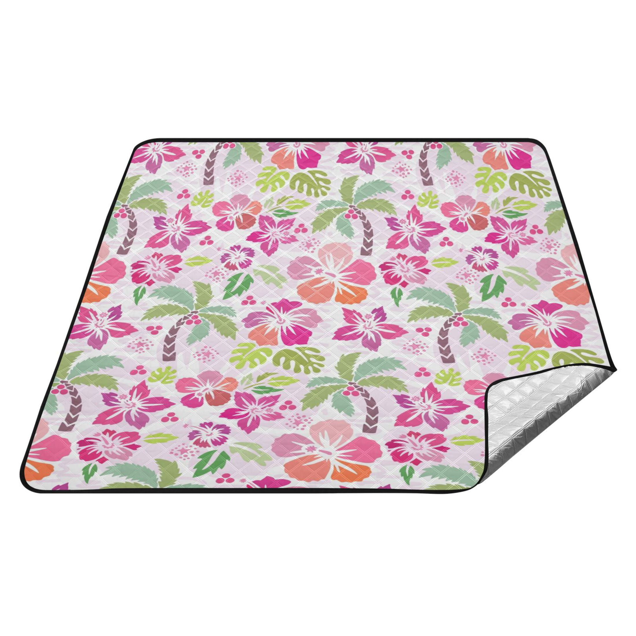 Hibiscus and Palm Tree with Pink Picnic Blanket Waterproof Beach ...