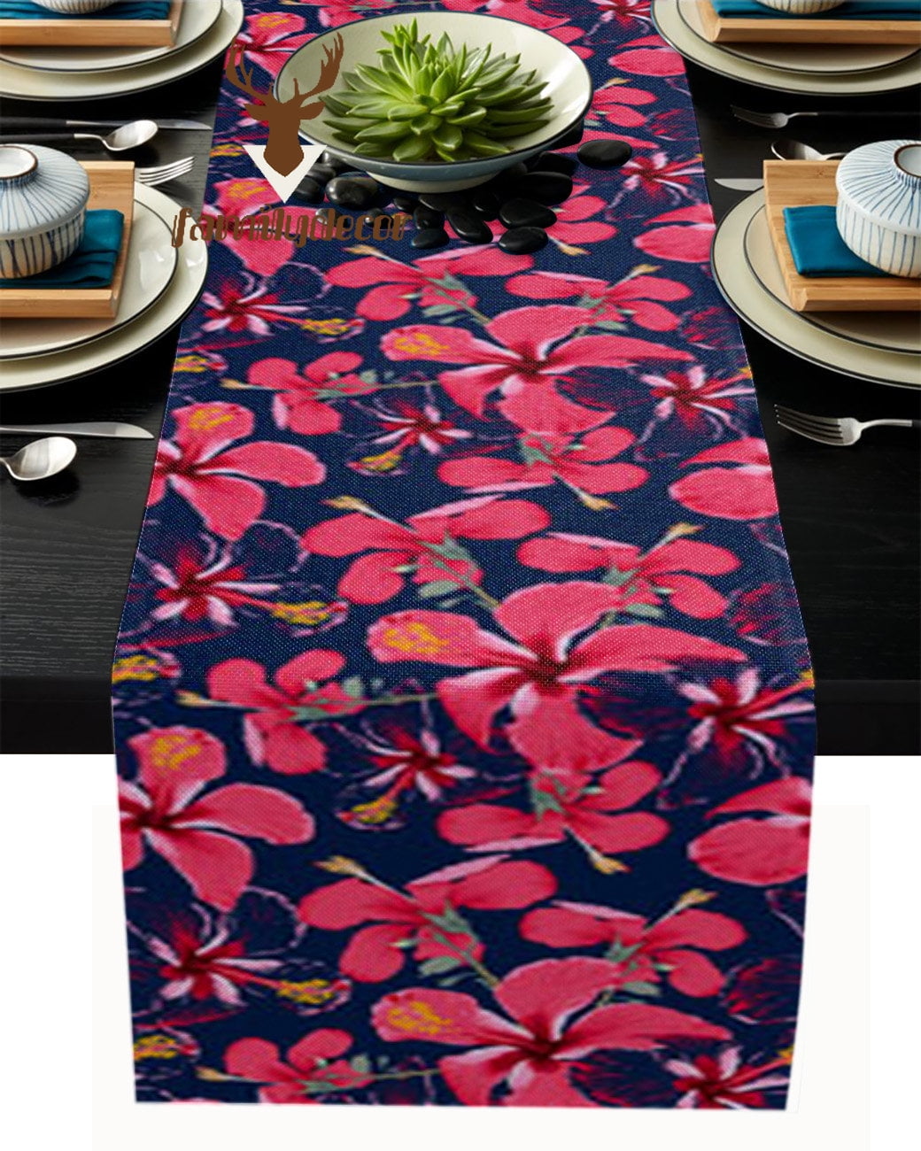 Hibiscus Red Watercolor Table Runner Luxury Home Dining Table Coffee ...