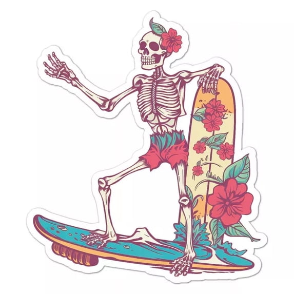 Hibiscus Skeleton Surf Sticker Indoor Outdoor Phone Decal Water Bottle ...