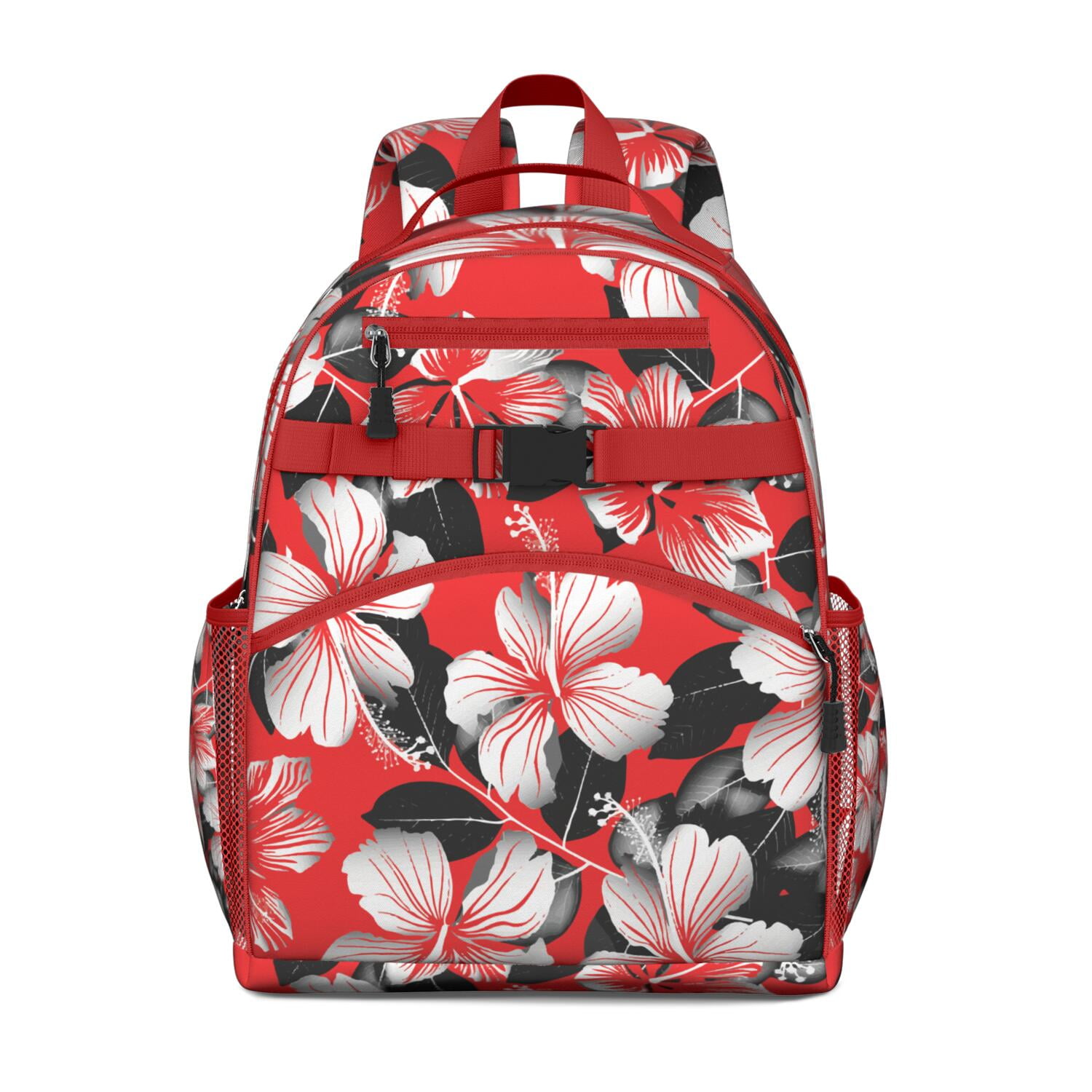 Hibiscus Tropical School Backpack - Ergonomic Adjustable Bag with Side ...