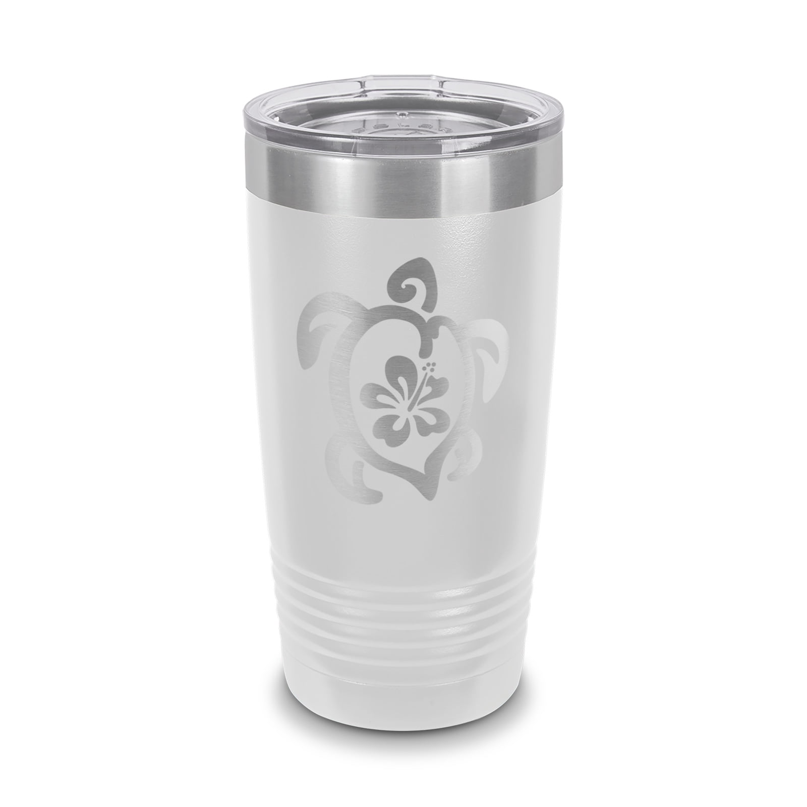 Hibiscus Turtle Tumbler 20 oz - Laser Engraved w/ Clear Lid - Stainless ...
