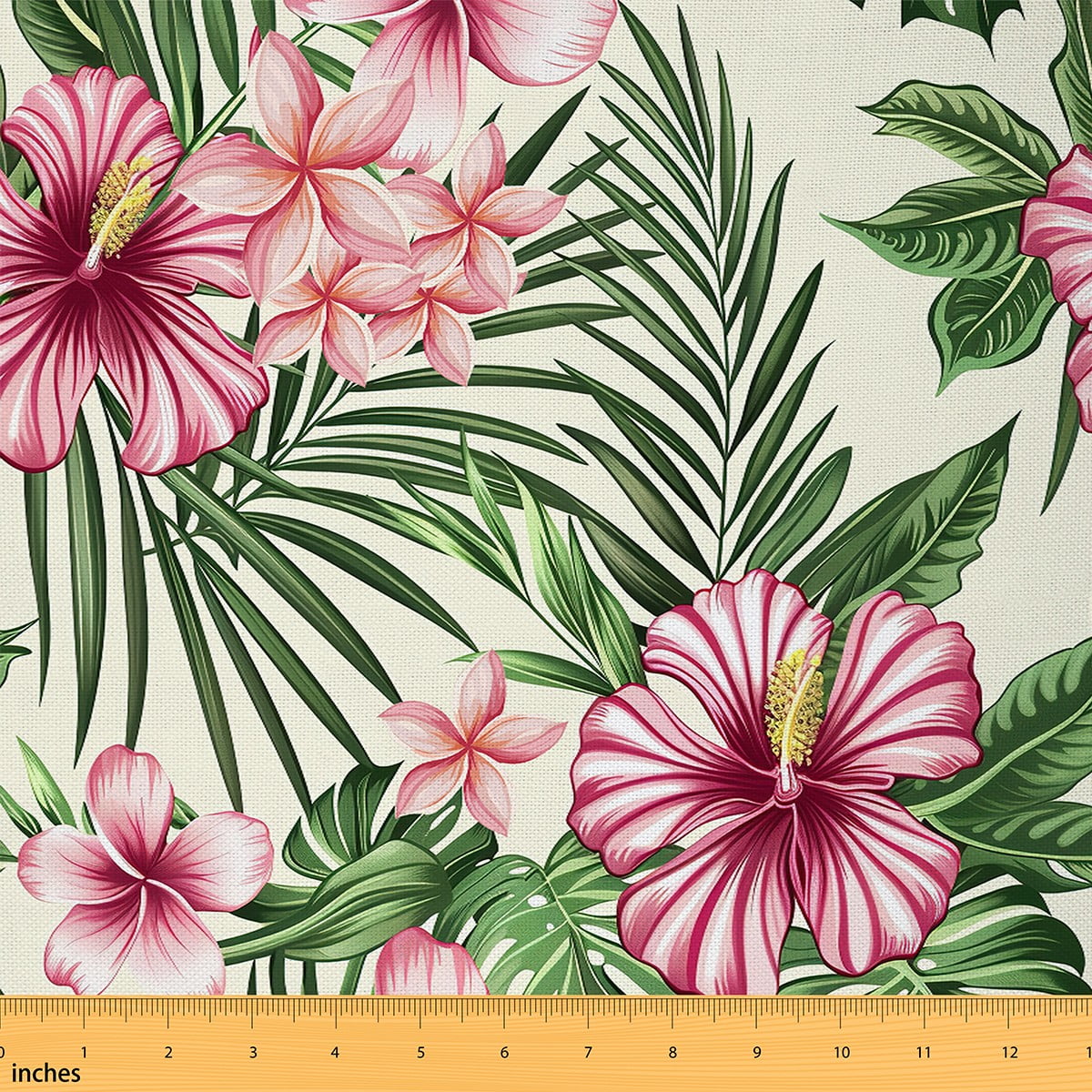 Hibiscus Upholstery Fabric 5 Yards,Red Floral Fabric By The Yard,Green ...