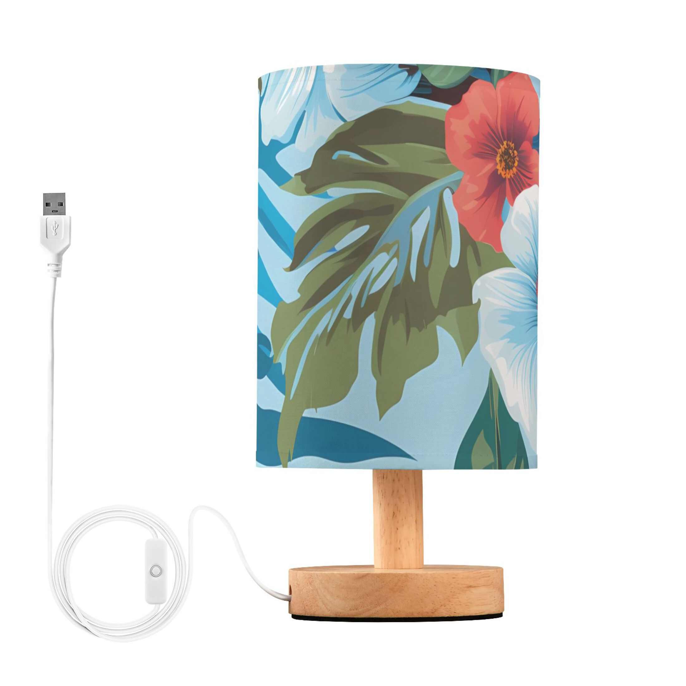 Hibiscus and Sloth Bedside Table Lamp LED Warm Lights with USB Charging ...
