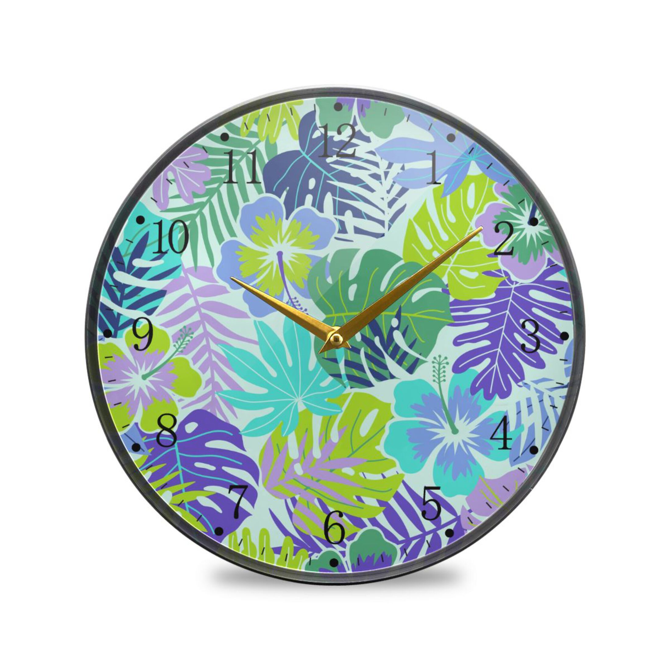 Hibiscus and Tropical Leaf Acrylic Wall Clocks Quiet Round Clock ...