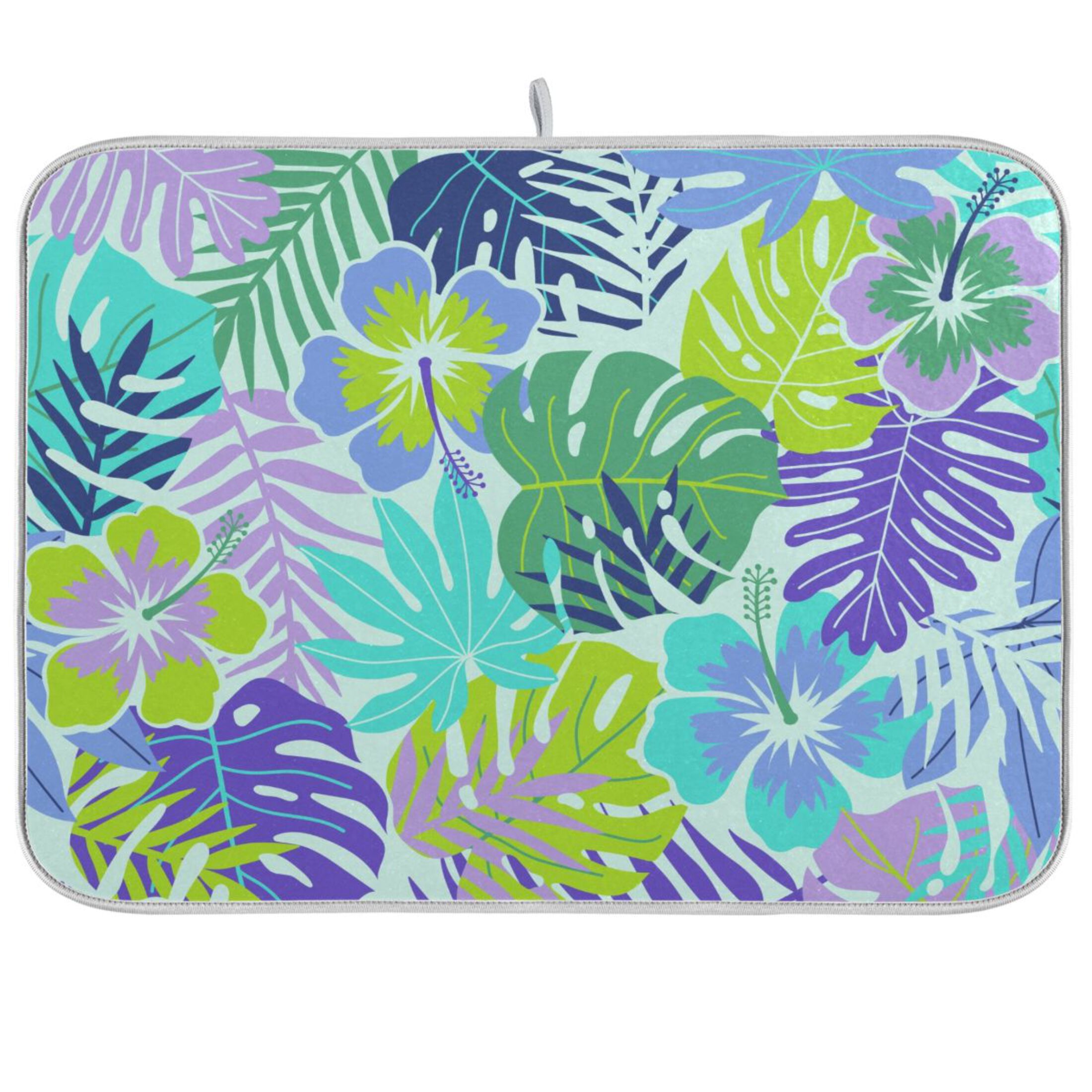 Hibiscus and Tropical Leaf Dish Drying Mat Microfiber Kitchen Mats ...