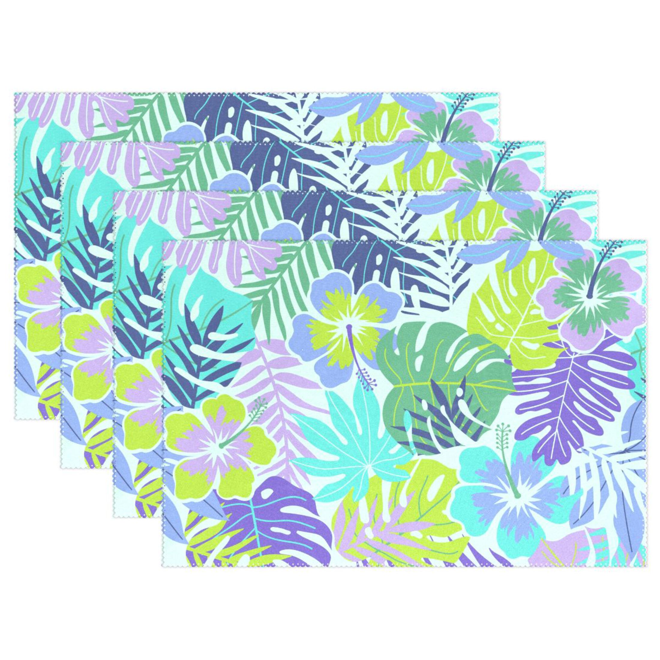 Hibiscus and Tropical Leaf Placemats Set of 4 Dining Table Mat Linen ...