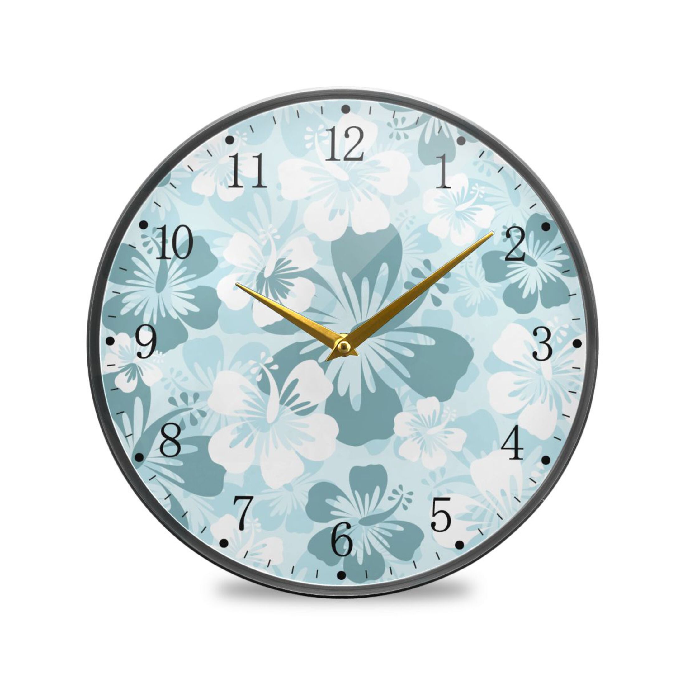Hibiscus with Blue and White Acrylic Wall Clocks Quiet Round Clock ...