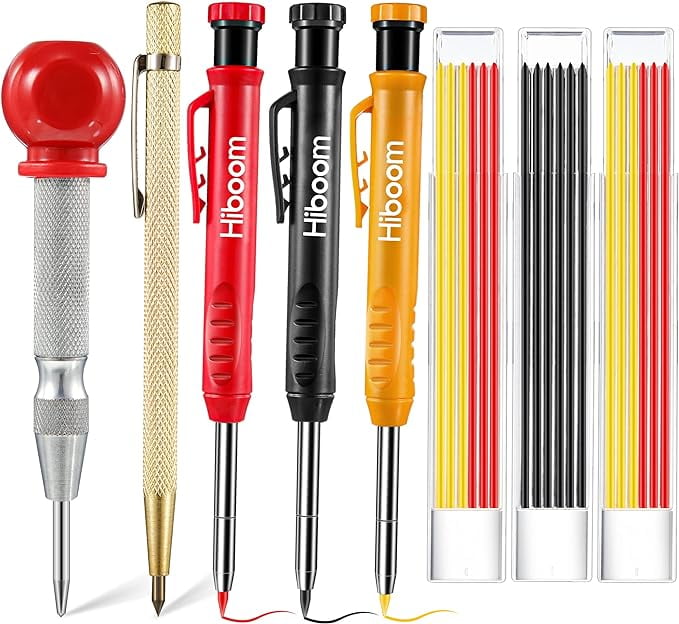 Hiboom 8 Pack Mechanical Carpenter Pencils Set with Center Punch ...
