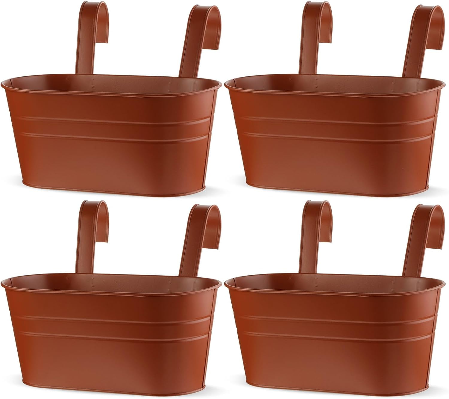 Hicarer 4 Pcs Metal Hanging Flower Pots for Railing Fence, 10.6 Inch Hanging Rail Planters for ...