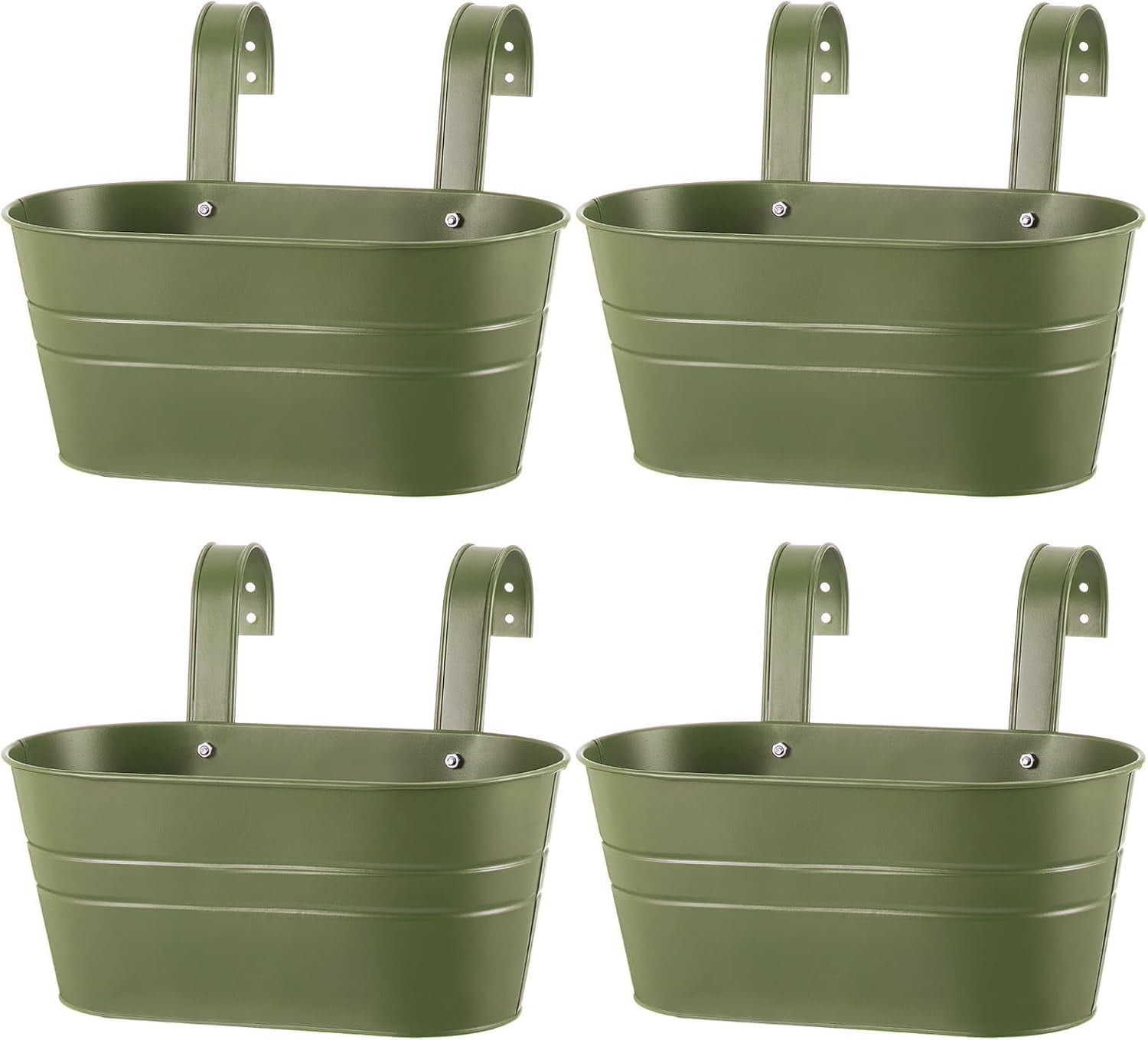 Hicarer 4 Pcs Metal Hanging Flower Pots for Railing Fence, 10.6 Inch ...