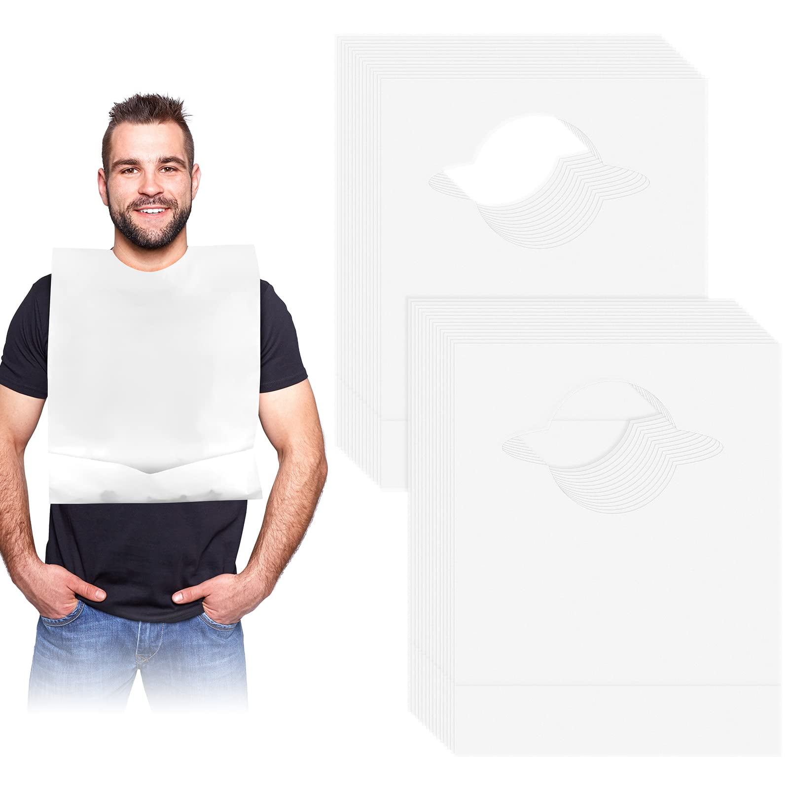 Hicarer 50 Pcs Disposable Adult Bibs with Crumb Catcher for Elderly ...