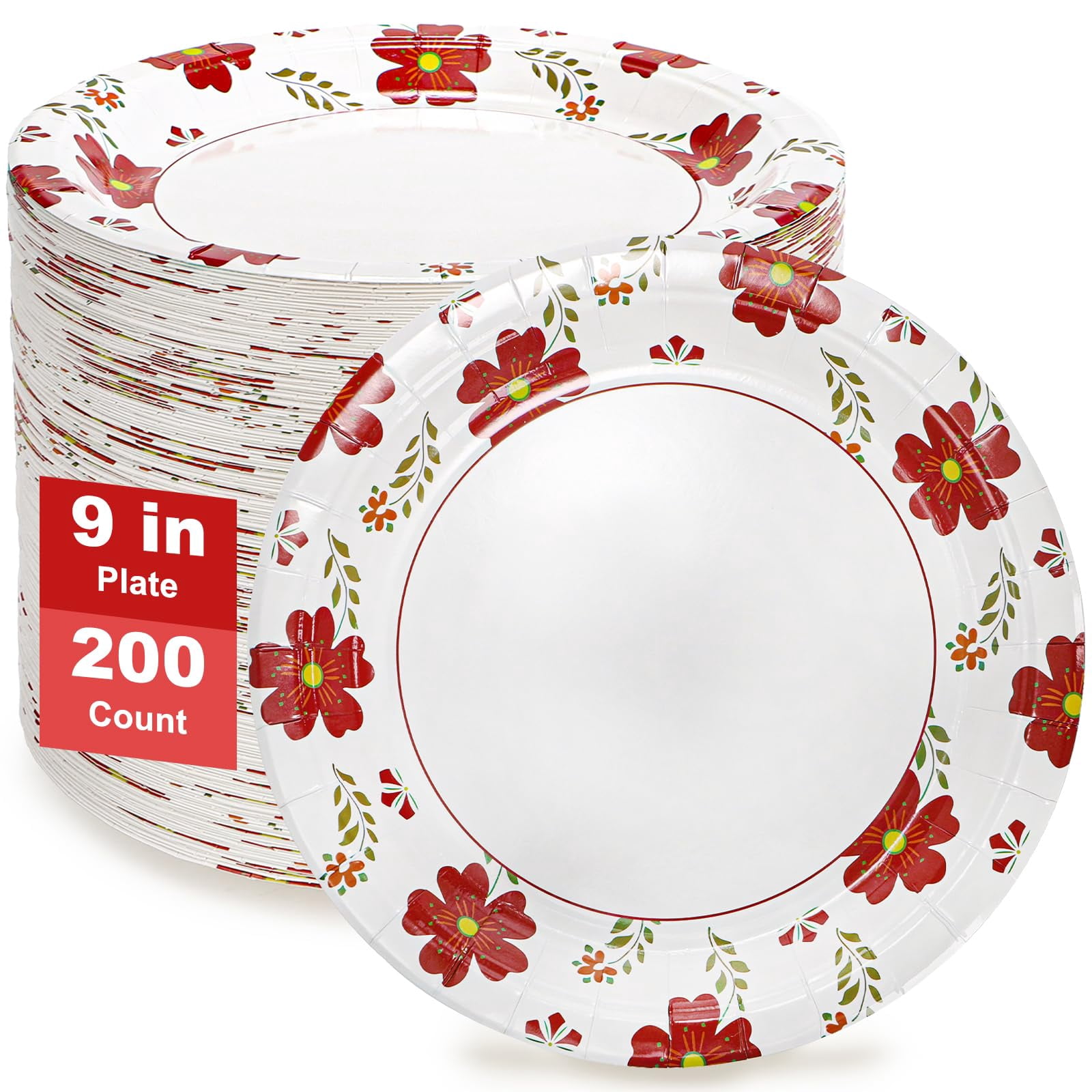 Hiceeden 9 Inch Disposable DEF29 Paper Plates, 200 Count Heavy Duty ...