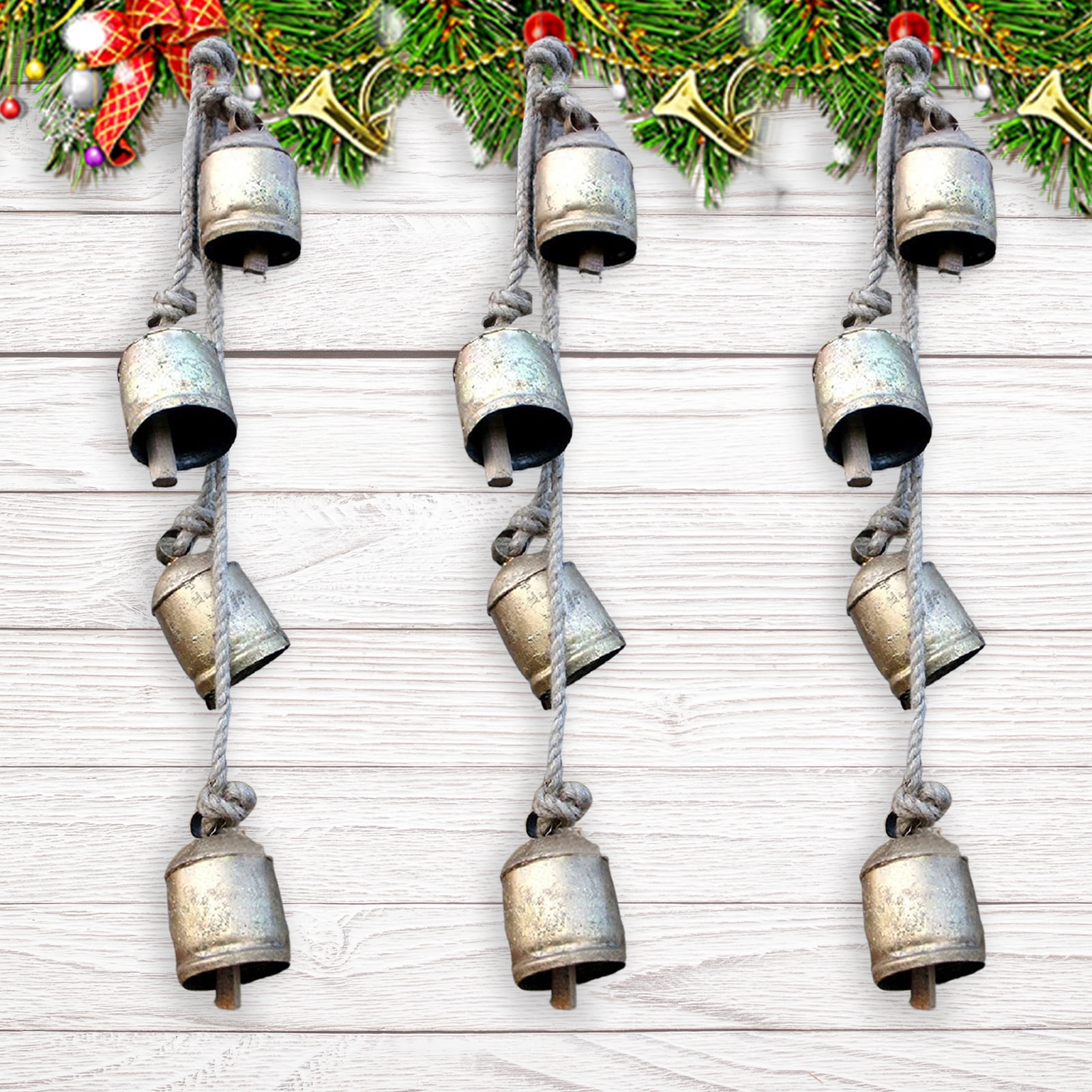 Hicess Gold Metal Vintage Bells with Jute Hanging Rope Decorative Cow ...