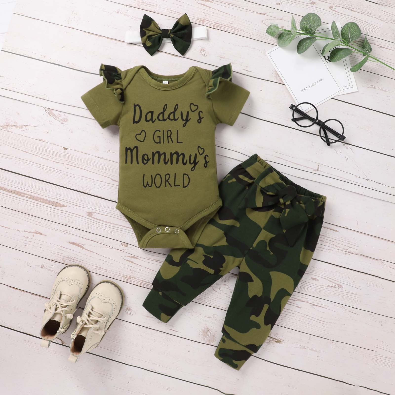 Hicidod Baby Girl Outfit Sets Short Sleeve Romper Long Pants Newborn ...