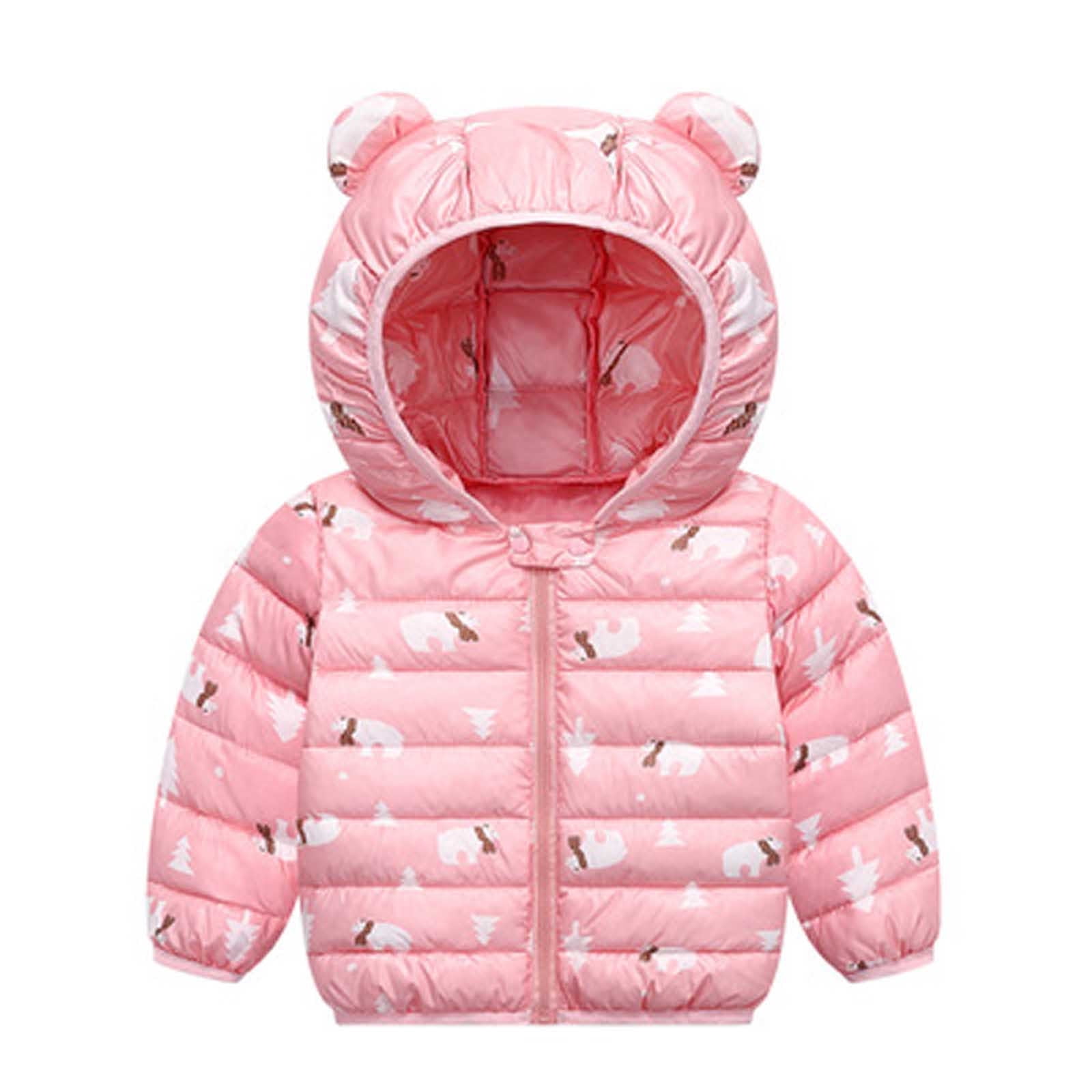 Hicidod Baby Puffer Jackets Cute Bear Ears Hooded Long Sleeve Light Winter Coats Fashion Solid ...