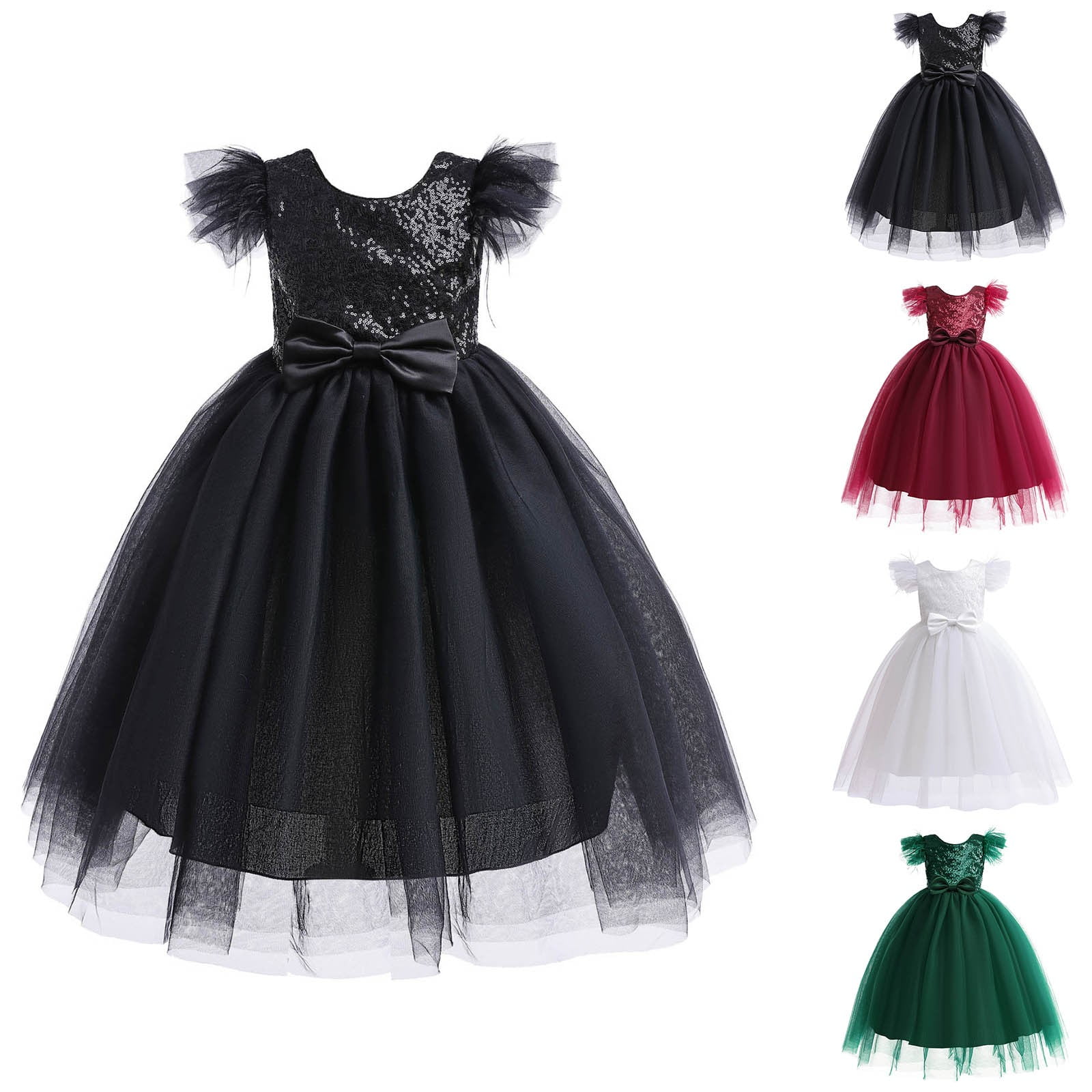 Hicidod Flower Girl Vintage Sequin Dress Kids Sparkly Rhinestone Tulle ...