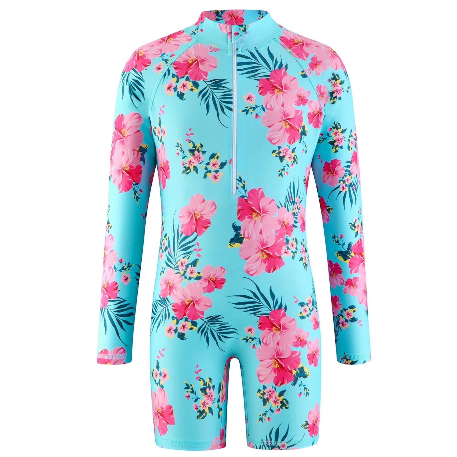 Hicidod Girl One Piece Rashguard Swimsuit Long Sleeve Floral Printed ...