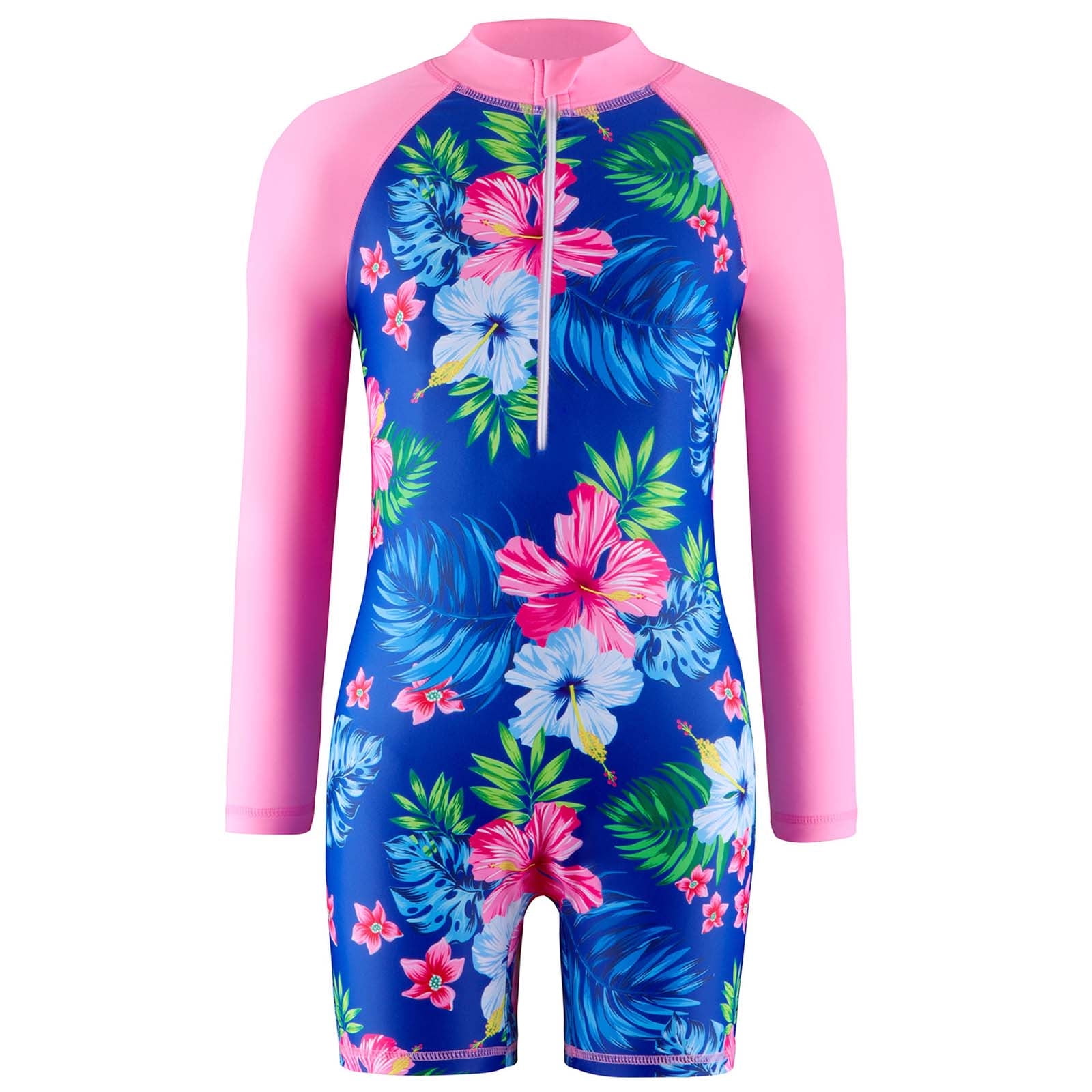 Hicidod Girl One Piece Rashguard Swimsuit Long Sleeve Floral Printed ...
