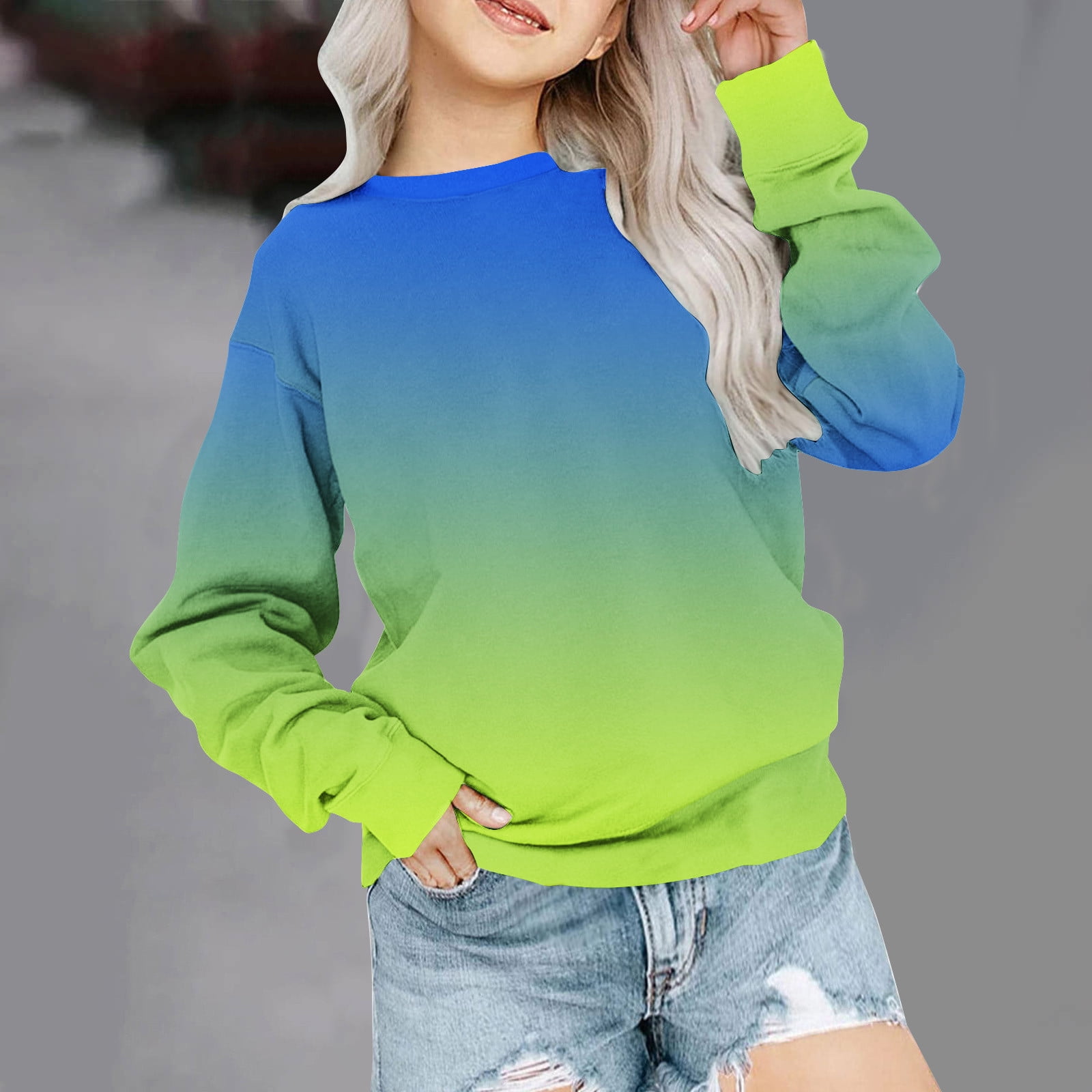 Hicidod Girls' Sweatshirt Casual Fashion Gradient Color Pullover Tops ...