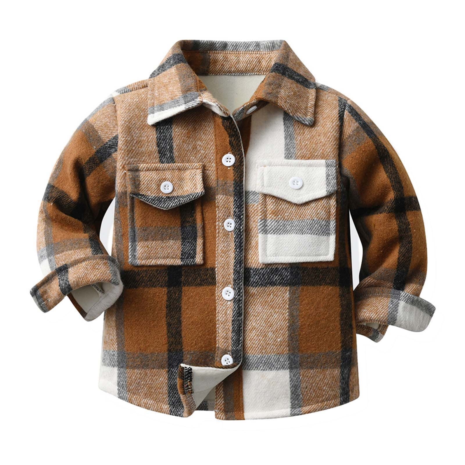 Hicidod Kids Boys Girls Sherpa Lined Flannel Shacket Jacket Plaid ...
