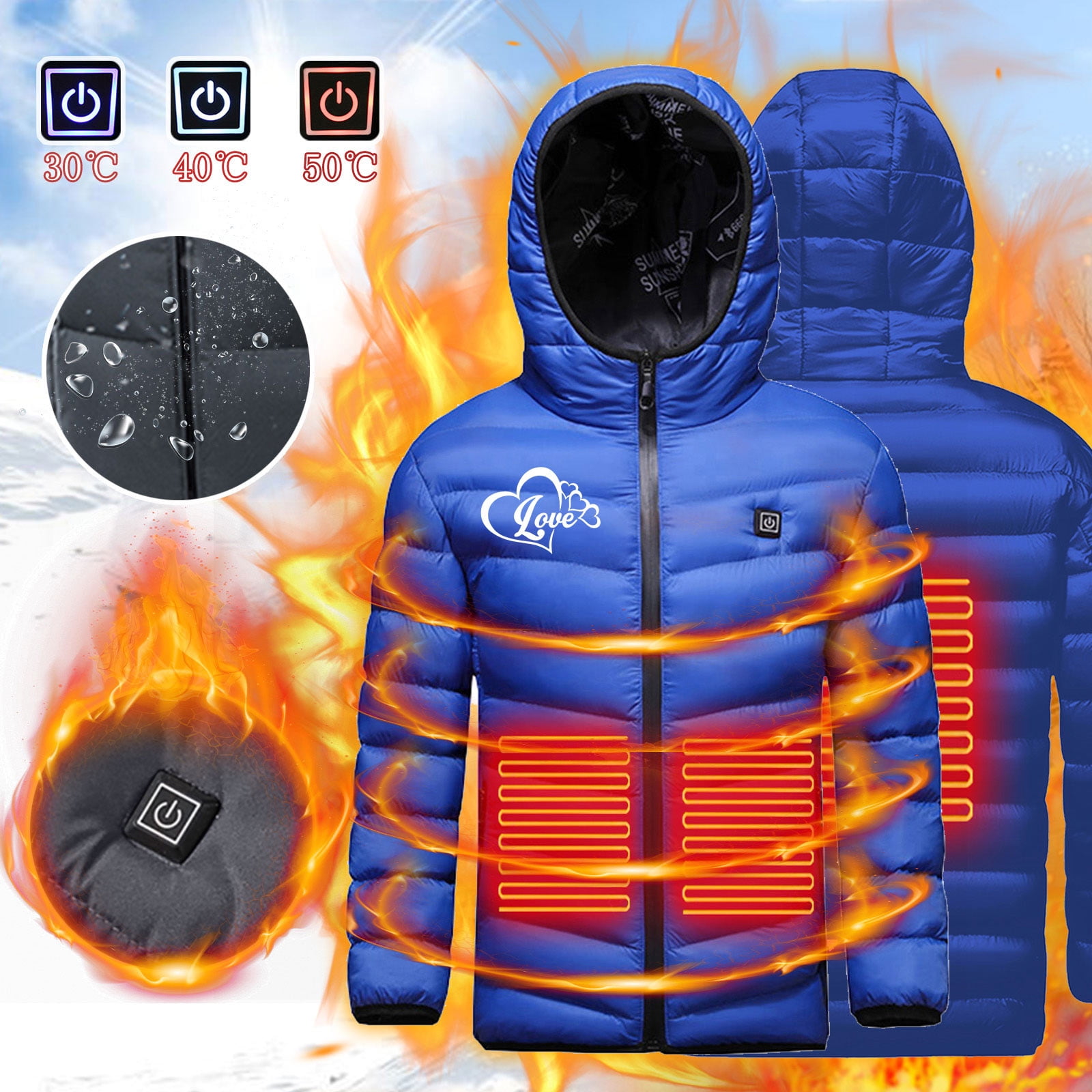 Hicidod Kids Heated Coats Winter Hooded Windproof Heating Warm Jacket 3 ...