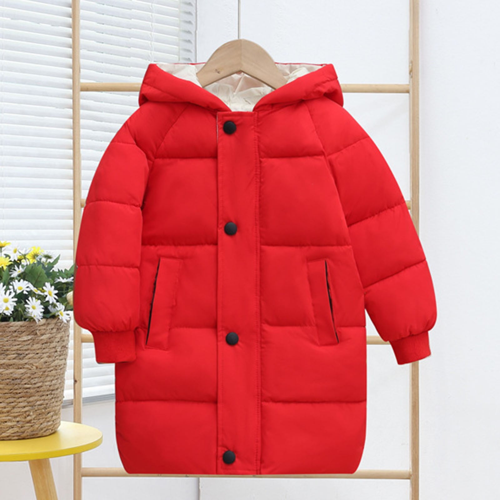 Hicidod Kids Winter Jacket Faux Fur Trim Hooded Zipper Long Down Coats ...