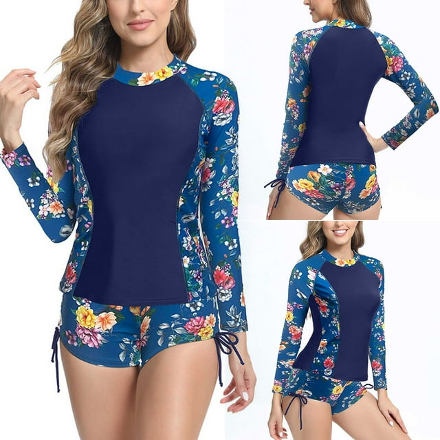 Hicidod Swimsuit for Women Rash Guard Long Sleeve Crew Neck Wetsuit 2 ...