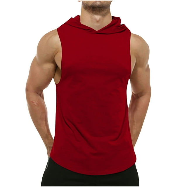 Hicidod Workout Hooded Tank Tops for Men Bodybuilding Muscle Cut Off T Shirt Solid Sleeveless ...