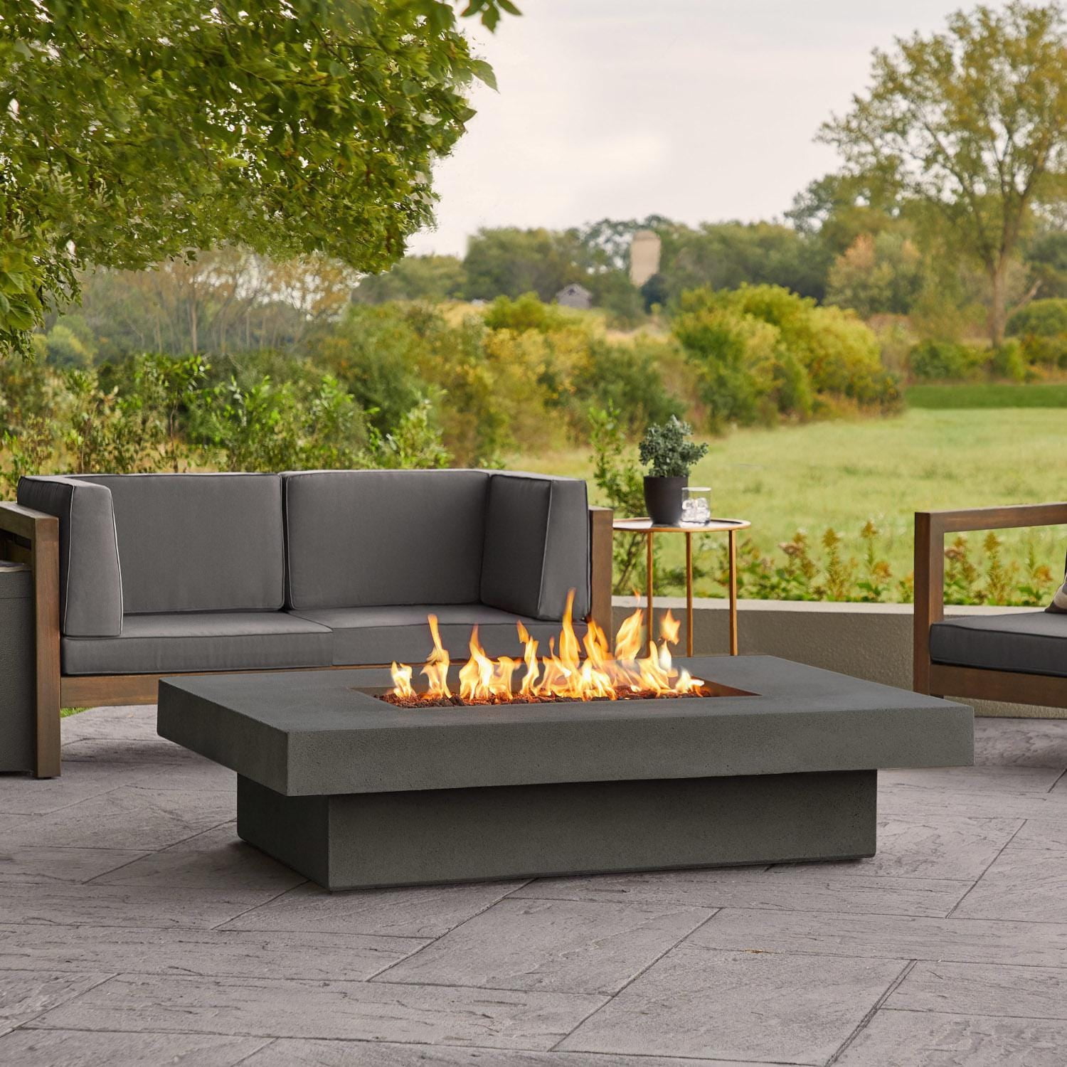 BBQGuys Signature 60-Inch Geneva GFRC Concrete Propane Fire Pit Table For Gas Deck Outdoor Porch ...