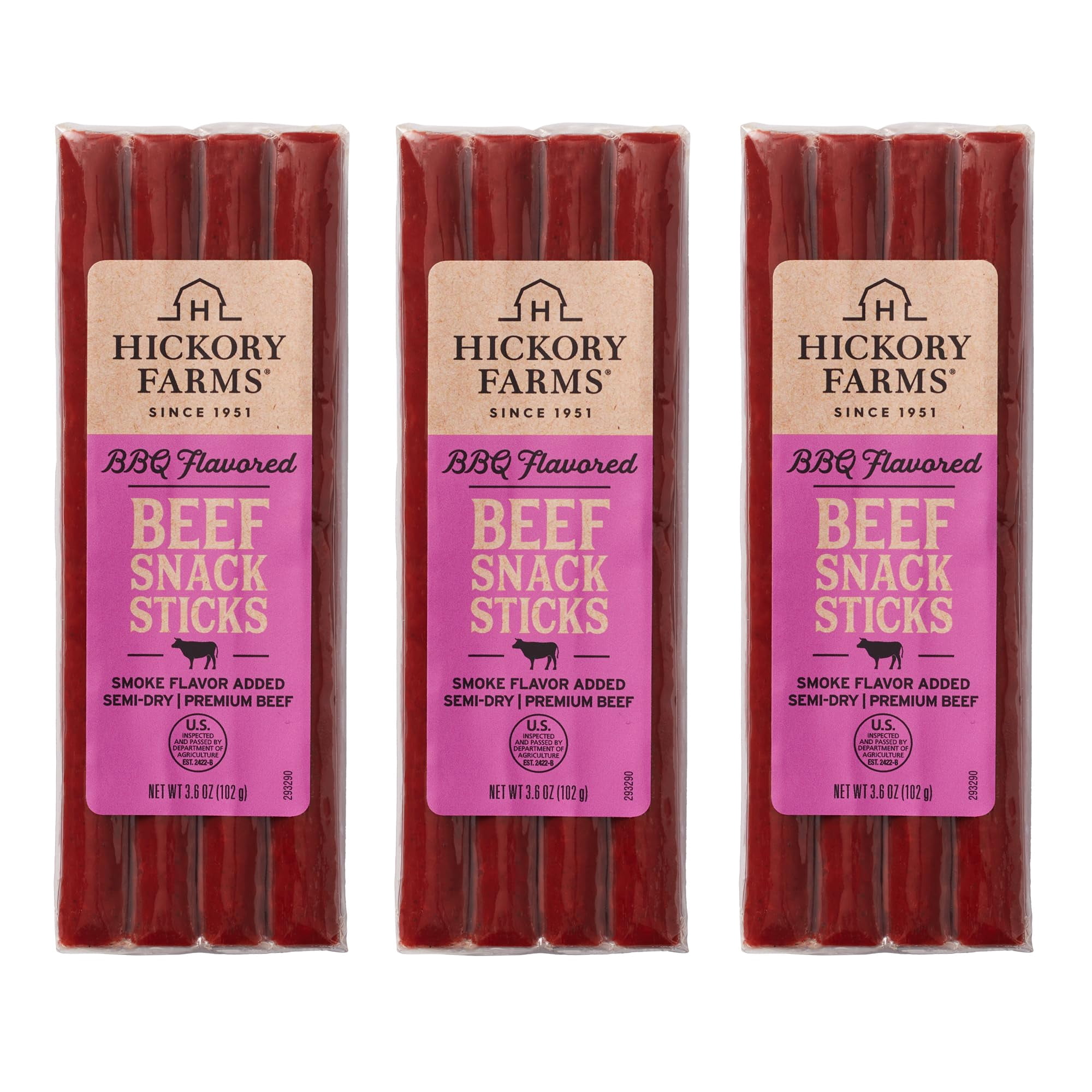 Hickory Farms Barbecue Beef Sausage Snack Sticks 3-Pack | High-protein ...