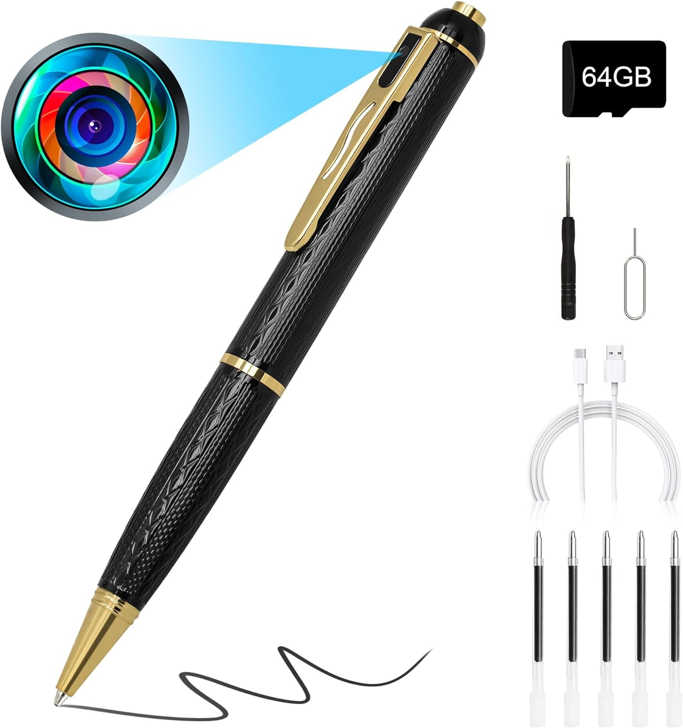 Hidden Camera Pen 64GB 1080P Mini Camera Pen Small Camera, 600mAh ...