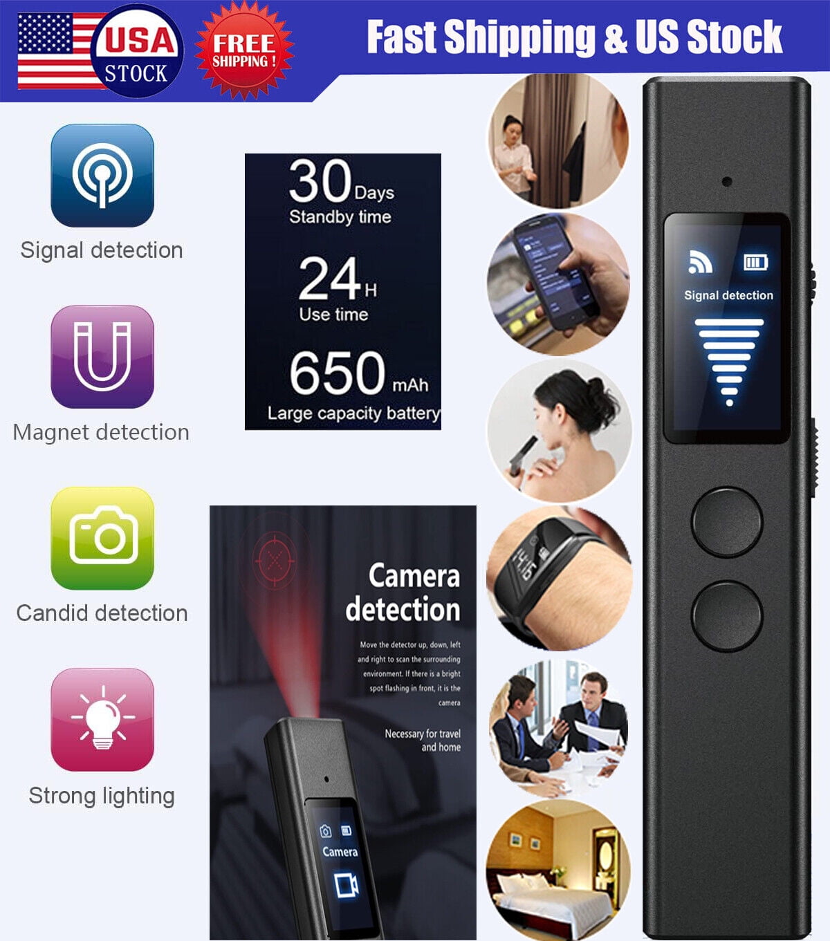 Hidden Camera Wireless Detector -with HD OLED Display,Anti Spy Detector ...