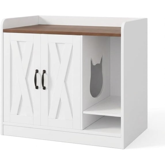 Hidden Cat Litter Box Bench - Wood Enclosure with Divider - Storage ...