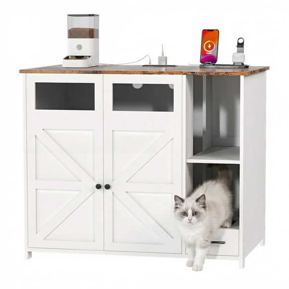 Hidden Cat Litter Box Enclosure Furniture, Dog-Proof Litter Box Cabinet ...