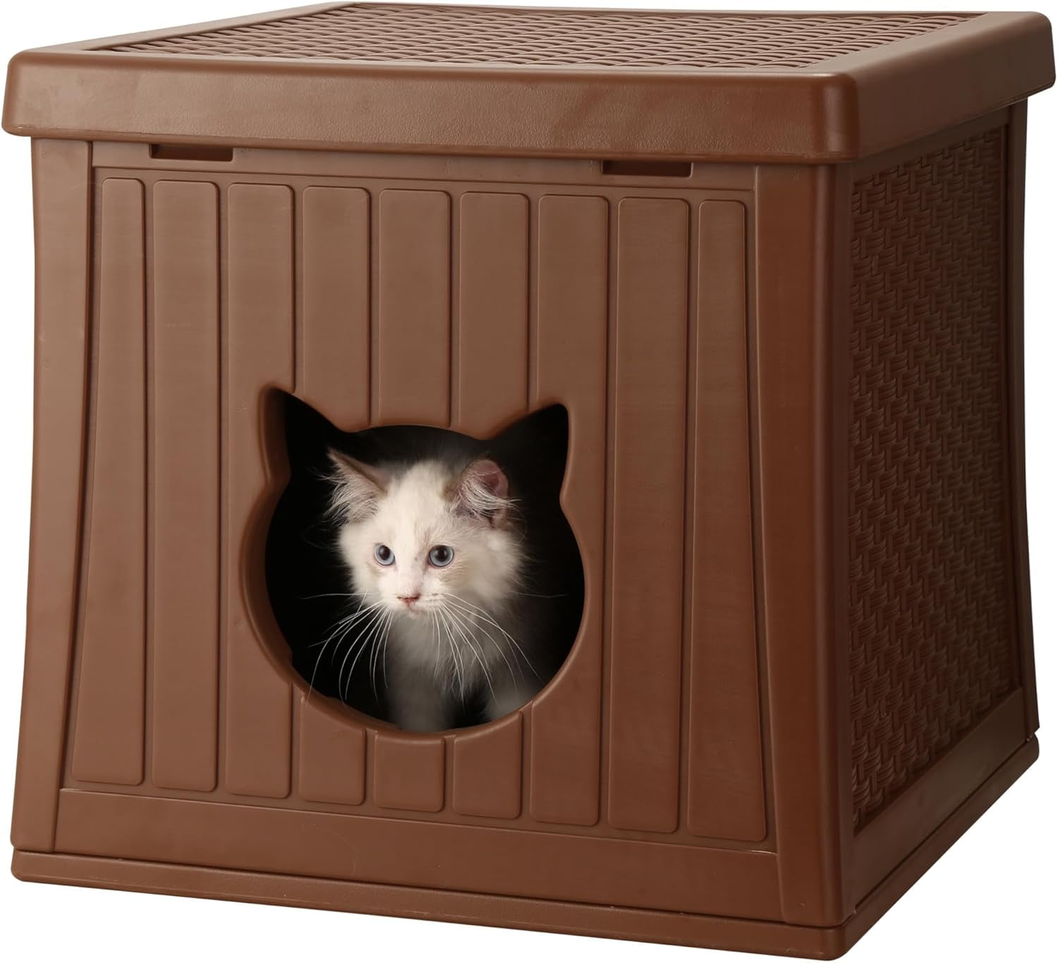 Hidden Cat Litter Box Enclosure Furniture, Insulated Cat House Outdoor ...