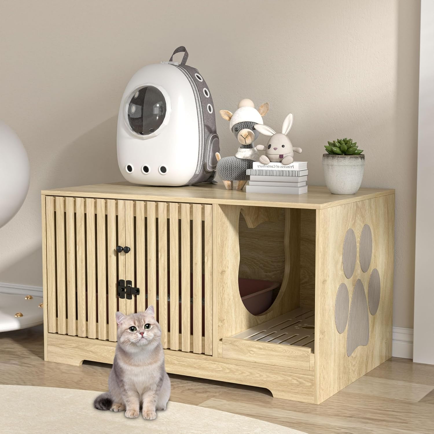 Hidden Cat Litter Box Enclosure Furniture with Scratch Pad, Large ...