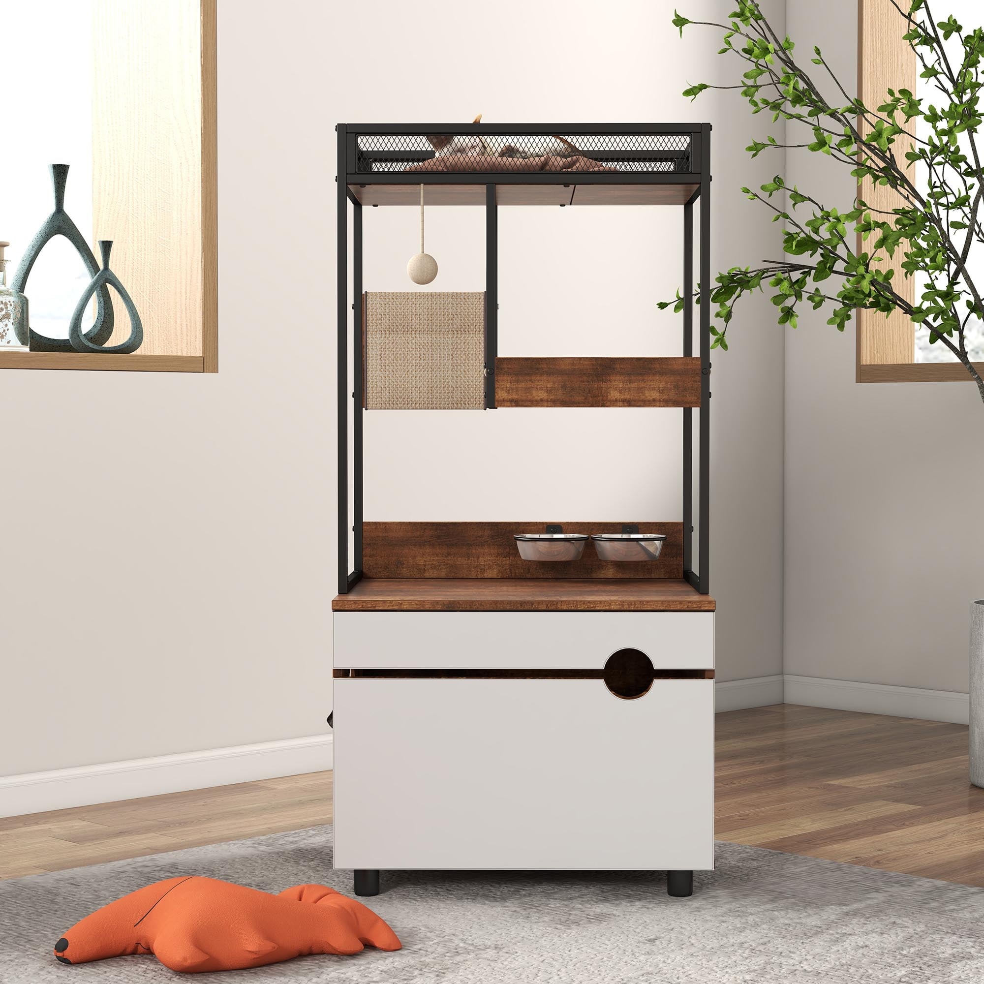 Hidden Cat Litter Box Enclosures with Cat Tree Tower, Cat Furniture ...