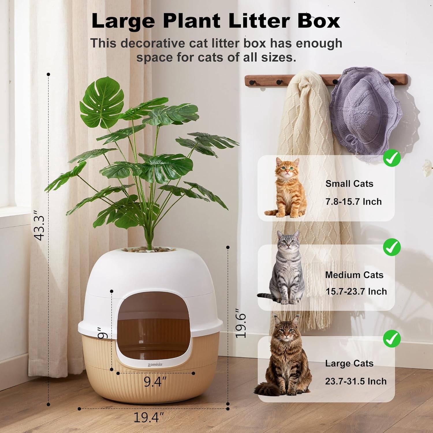 Hidden Cat Litter Box with Faux Plant, Odor Control Litter Box ...