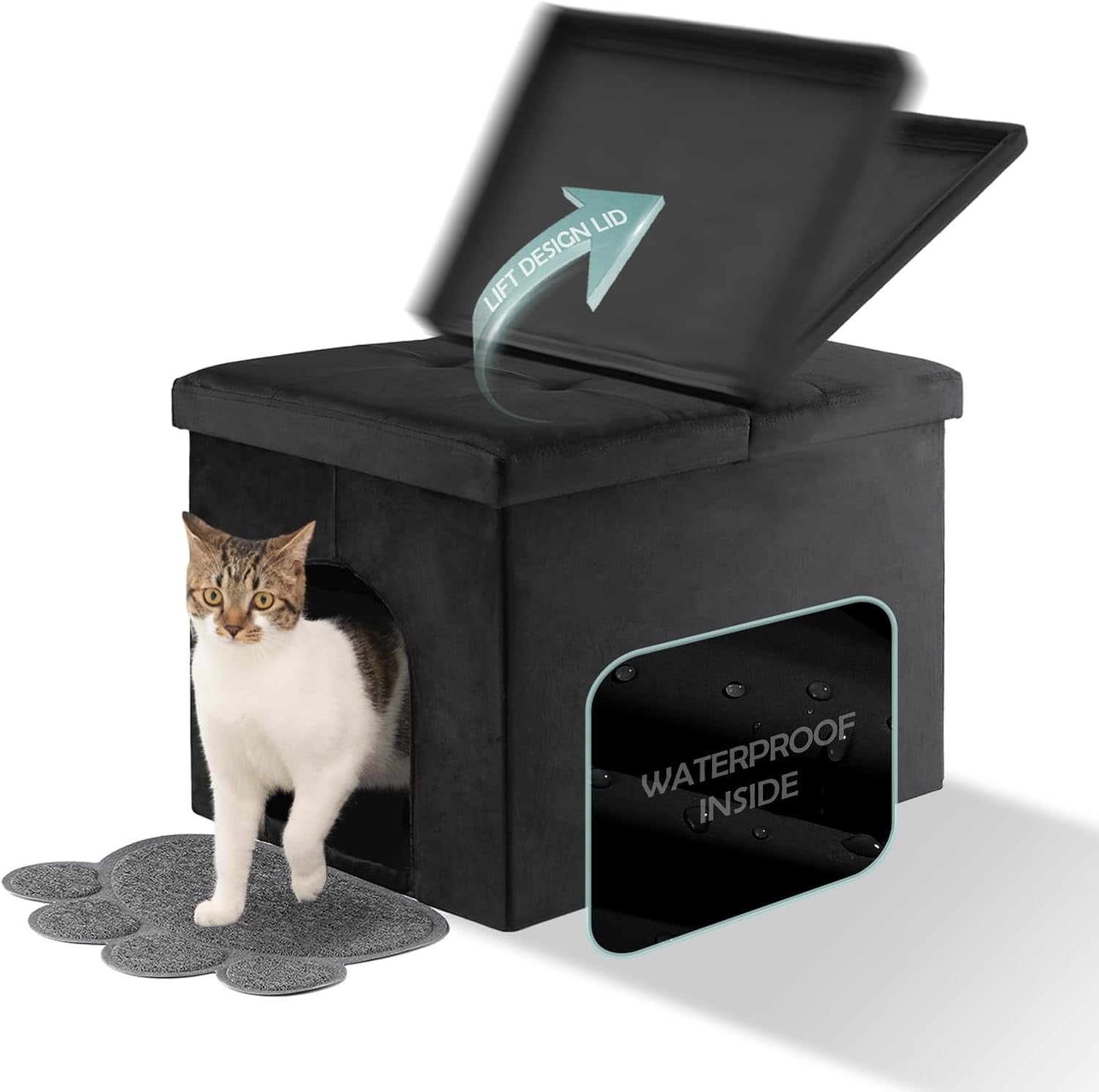 Hidden Cat Litter Box Furniture, Cat Litter Box Enclosure,Velvet Lift ...