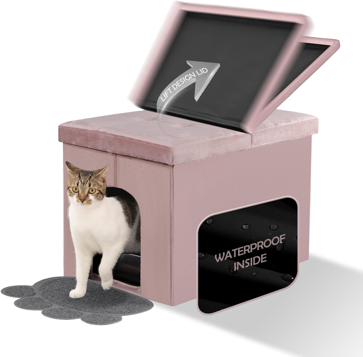 Hidden Cat Litter Box Furniture, Cat Litter Box Enclosure,Velvet Lift ...