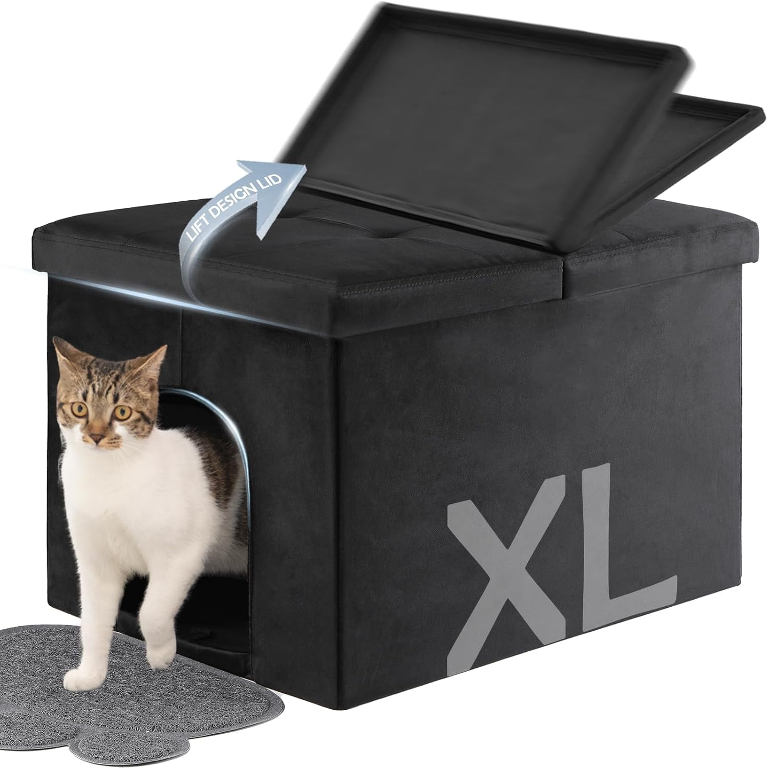 Hidden Cat Litter Box Furniture, Cat Litter Box Enclosure,Velvet Lift ...