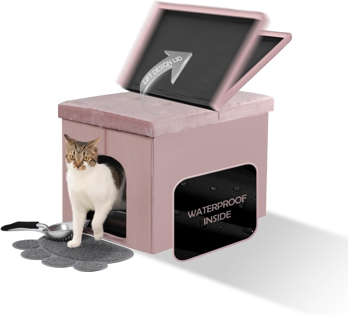 Hidden Cat Litter Box Furniture, Cat Litter Box Enclosure,Velvet Lift ...