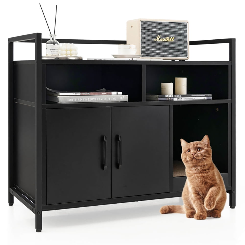 Hidden Cat Washroom with Double Doors and Scratch Cardboard, Cat Litter ...