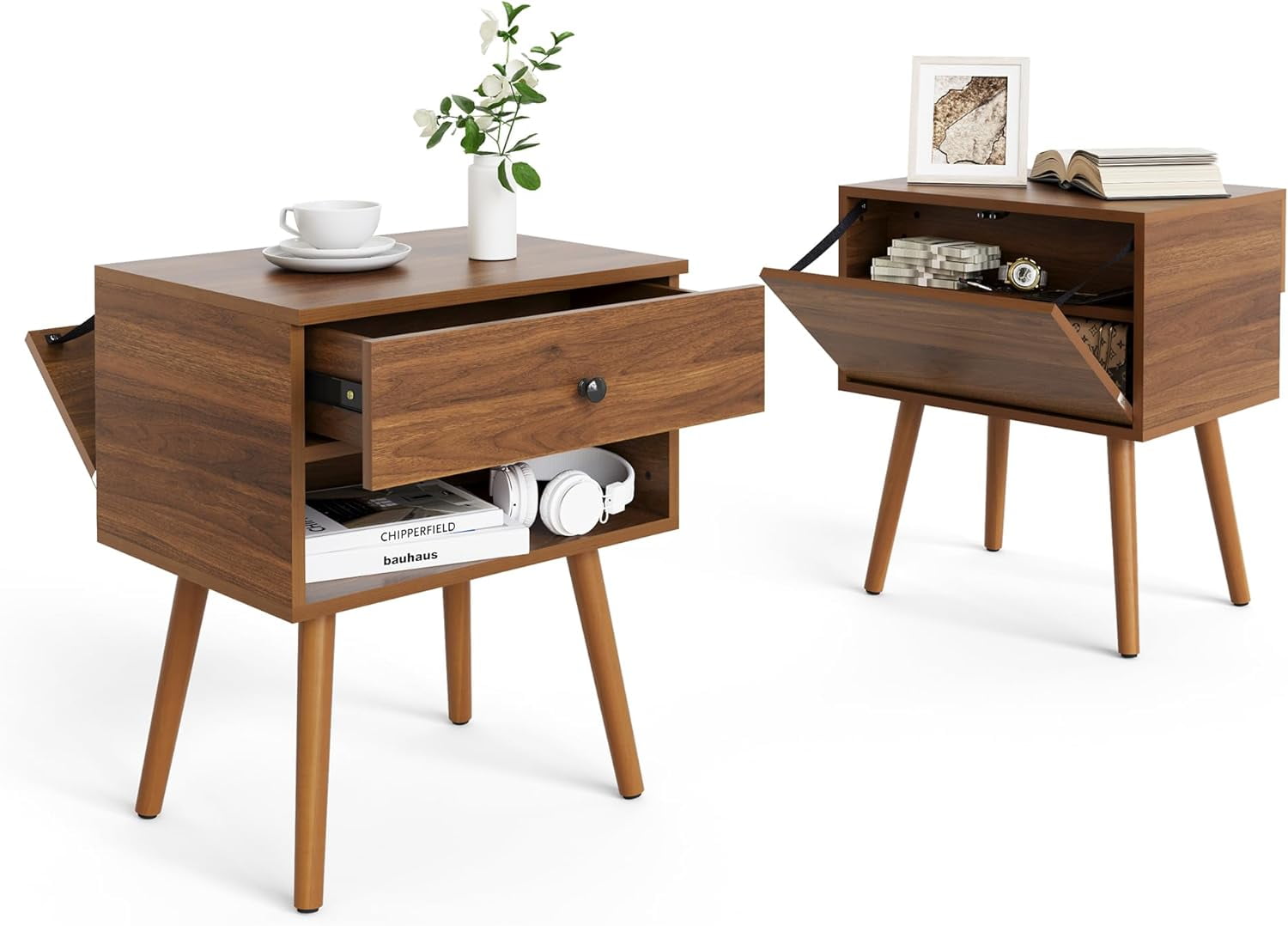 Hidden Compartment Night Stand Set 2, Mid Century Modern Concealment ...