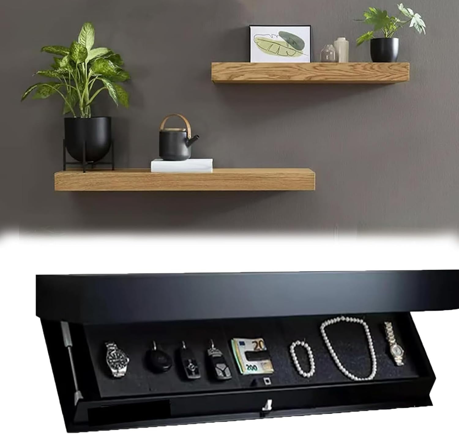 Hidden Compartment Storage, 50 lbs Capacity, Wall-Mounted Modern Shelf ...