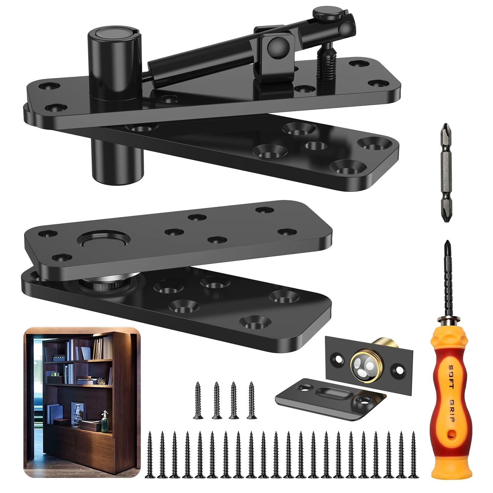 Hidden Door Hinge, 570LBS Load-Bearing Thickened Solid Alloy Steel, 360 ...